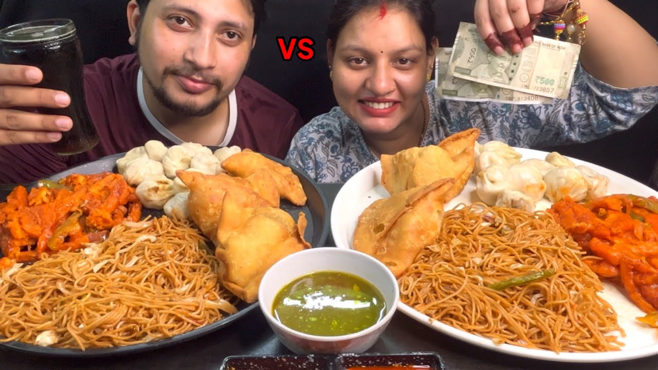 Eating Spicy 🥵 Chinese Thali Food Challenge I Husband Vs Wife Food ...