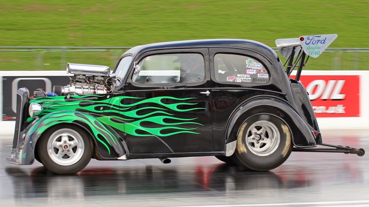 Pro Street Ford Anglia at Santa Pod Raceway - YouTube