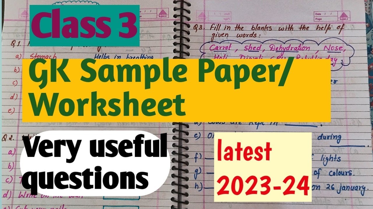 Class 3 GK worksheet। Gk sample paper 2023। @kidzz zone studies - YouTube