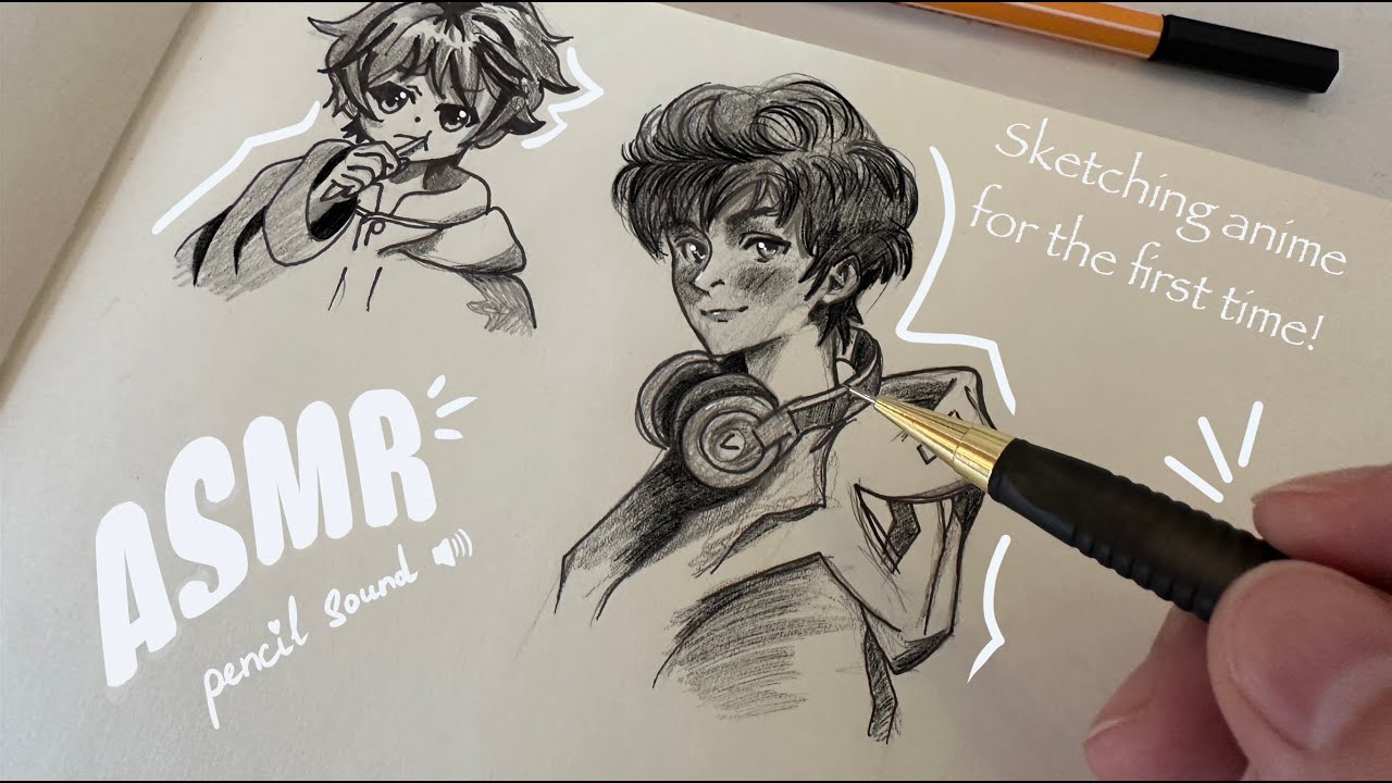 [ASMR] pencil sound ️| Cute anime boys sketching😍| Anime sketching for ...