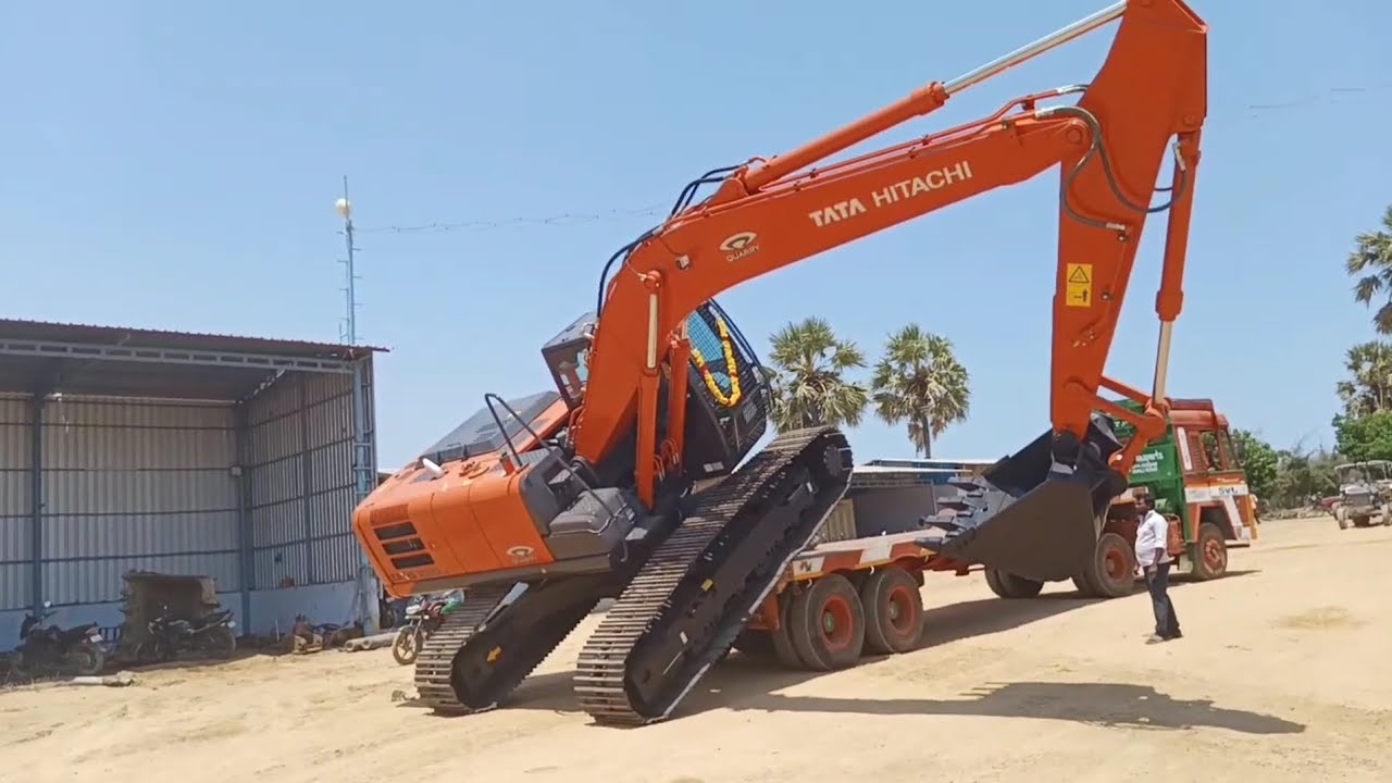Tata Hitachi Safe Unloading for Trailor | Hitachi Excavator 220 | 170 ...