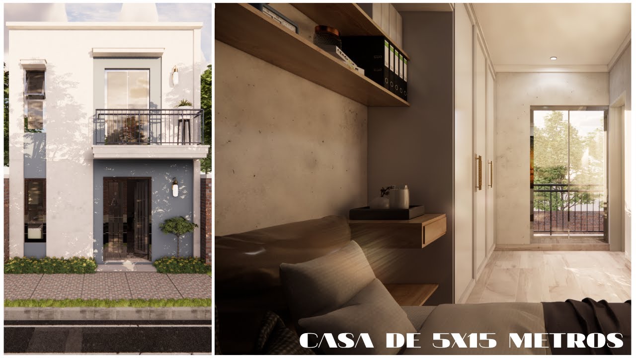 🏡 CASA 5 x 15 - PLANO de casa 5x15 Metros - YouTube