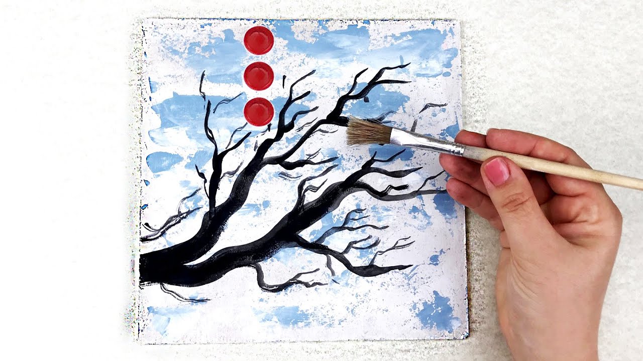 Red Branch / Abstract Painting Demo / Easy for beginners / Relaxing ...