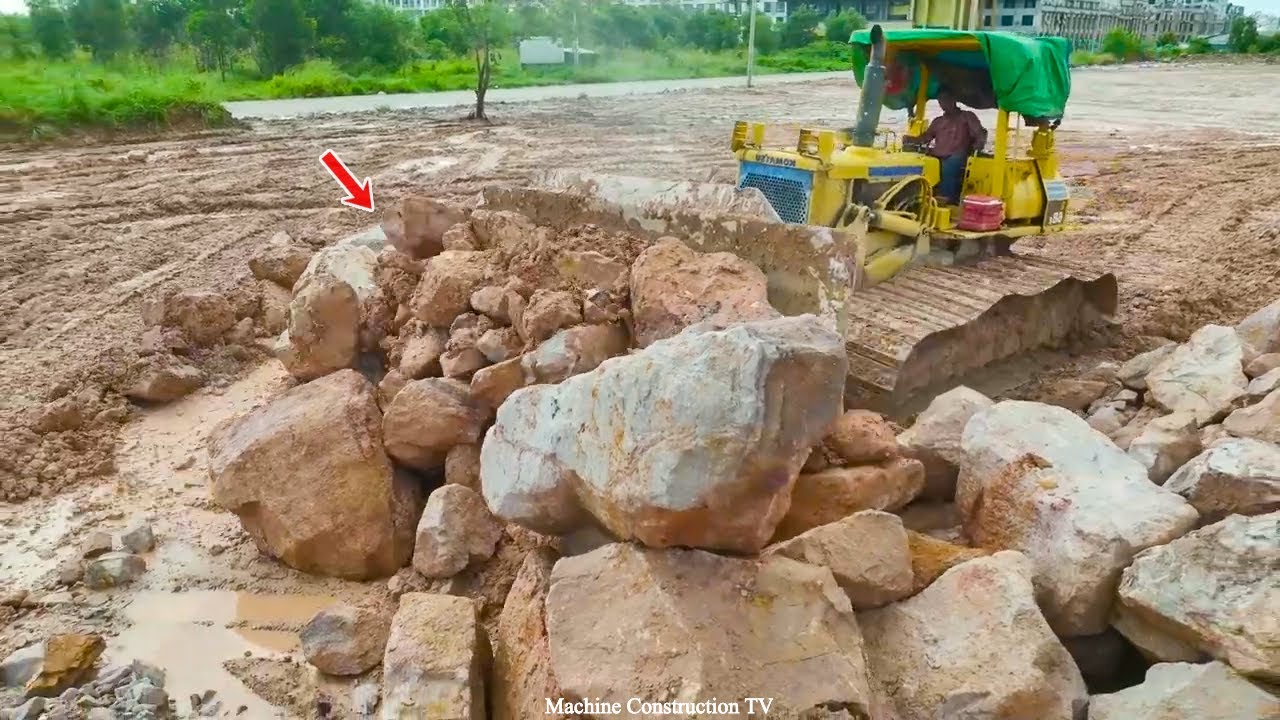 Amazing Powerful Dozer Pushing Big Stone & Dump Trucks Dumping Big ...