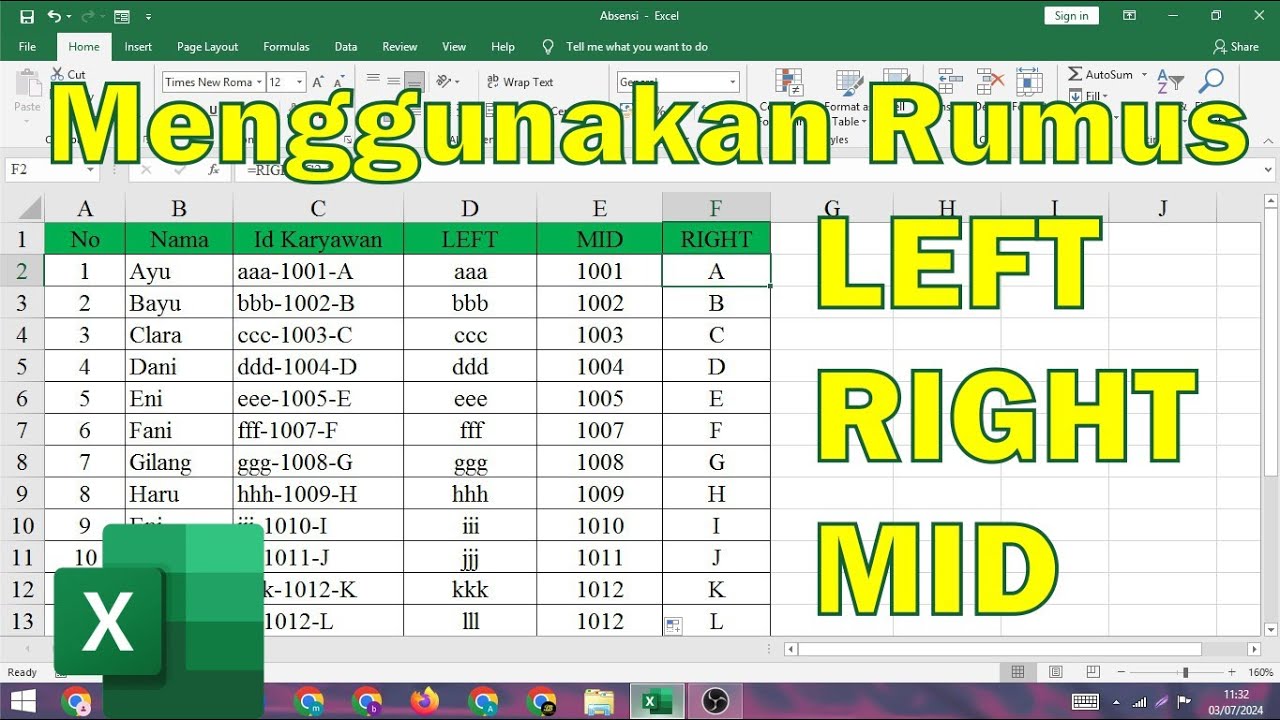 Cara Mengambil Karakter Tertentu Menggunakan Rumus LEFT RIGHT dan MID ...