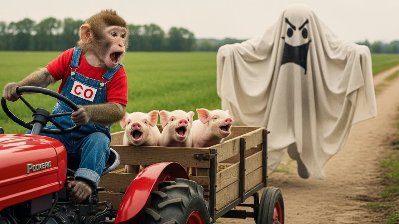 Monkey CO Drives Crane to Rescue Piglets from Ghost on Halloween 🐒🏗️🐖👻 ...