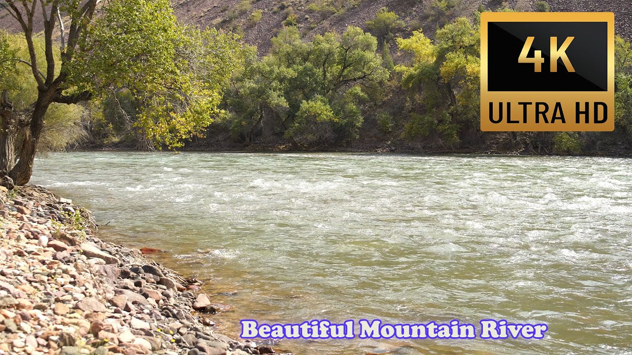 Calm Mountain River flowing 4k. Relaxing River Sounds, Nature White ...