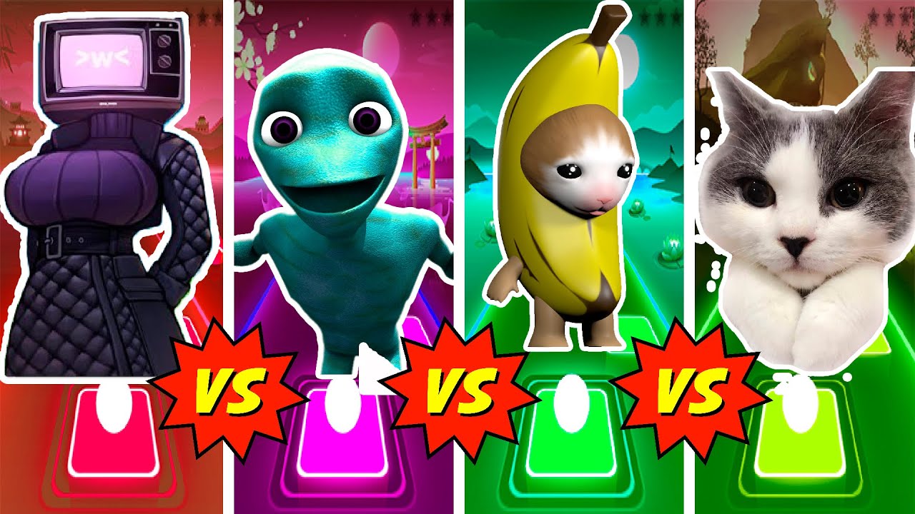 TV WOMAN - Skibidi bop🆚 DANCING ALIEN - CALM DOWN🆚BANANA CAT - Happy ...
