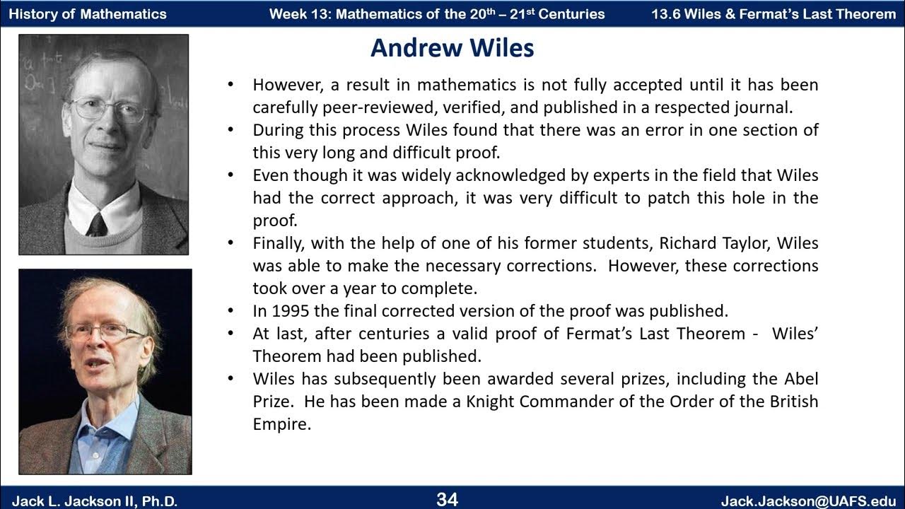 Math History 13.6 Andrew Wiles and Fermat's Last Theorem - YouTube