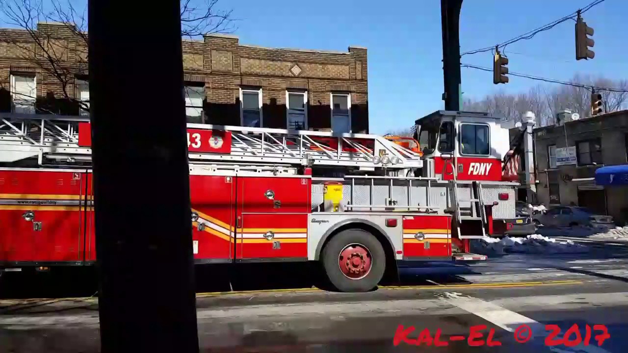FDNY: Tiller Ladder 143 Cruising down Jamaica Avenue - YouTube