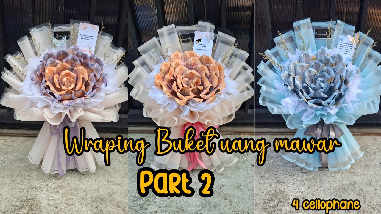 Cara membuat buket uang bunga mawar part 2 - YouTube