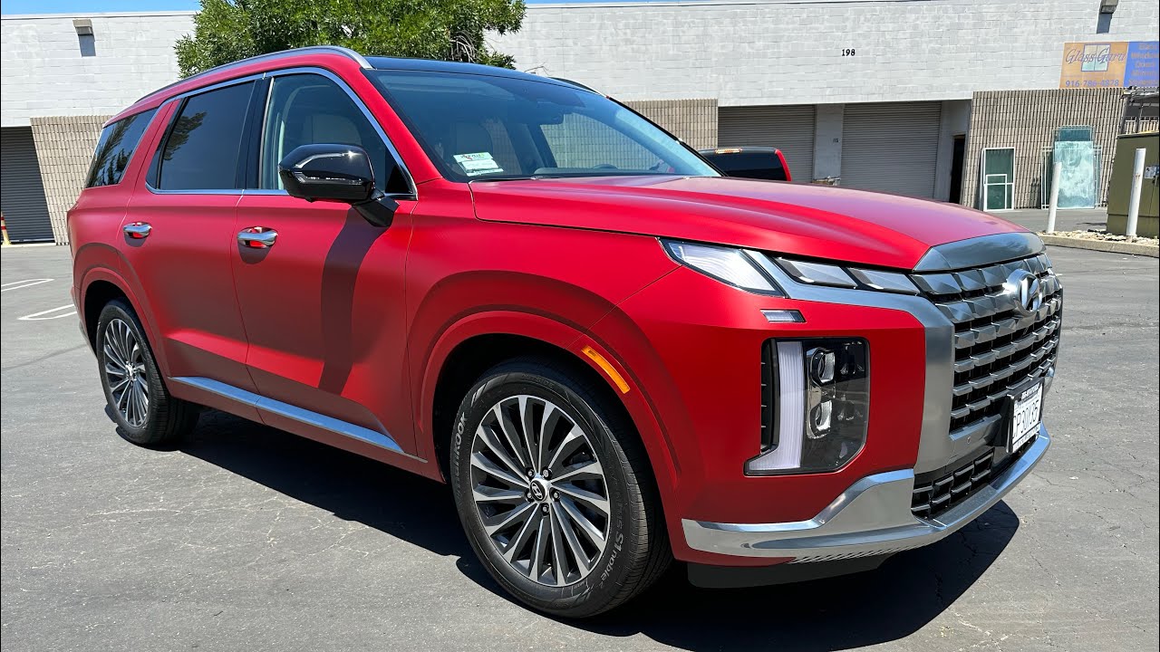 2023 Hyundai Palisade wrapped in 3m Satin Vampire Red - YouTube