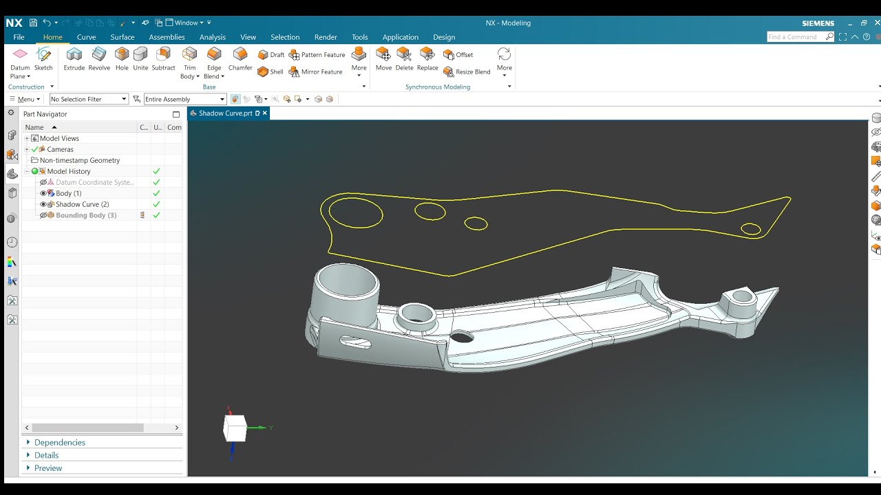 NX CAD Shadow Curve (NX 1926) - YouTube