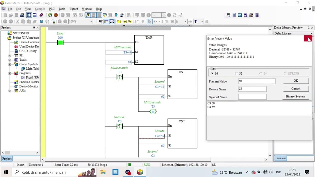 ISPSOFT Hour Meter Programming For PLC Delta DVP - YouTube