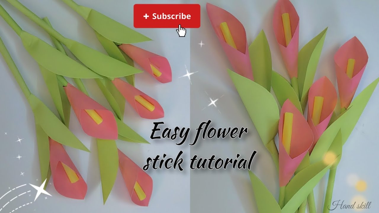 Paper Flower stick tutorial/easy paper flower making/how to make paper ...