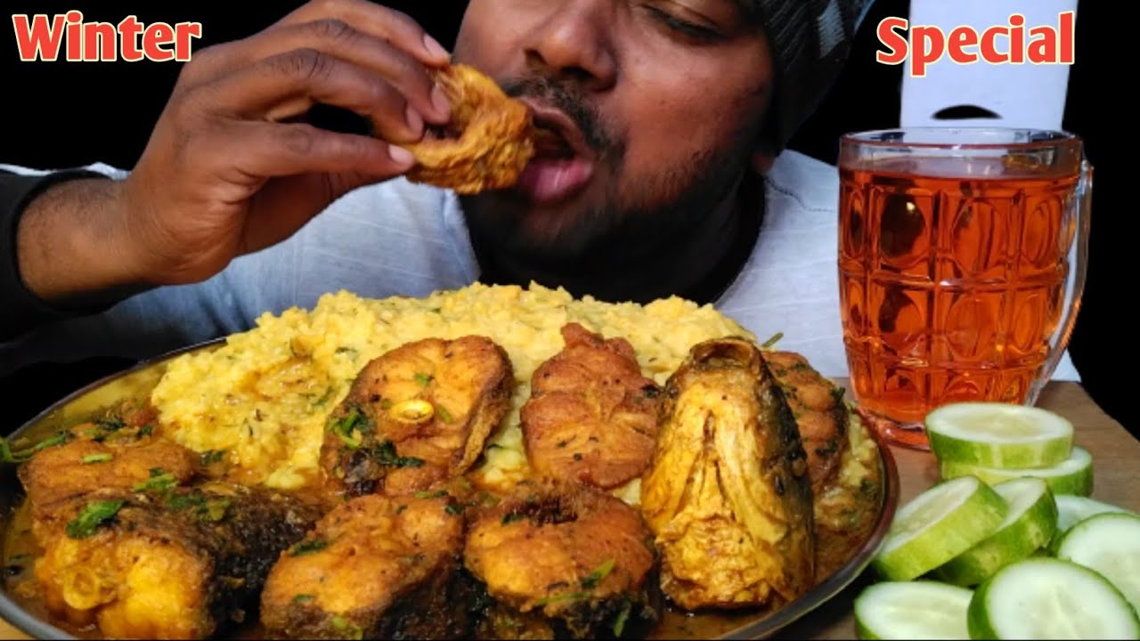 Winter Special Spicy Masala Fish Curry Eating, Rahu Fish With Khichdi ...