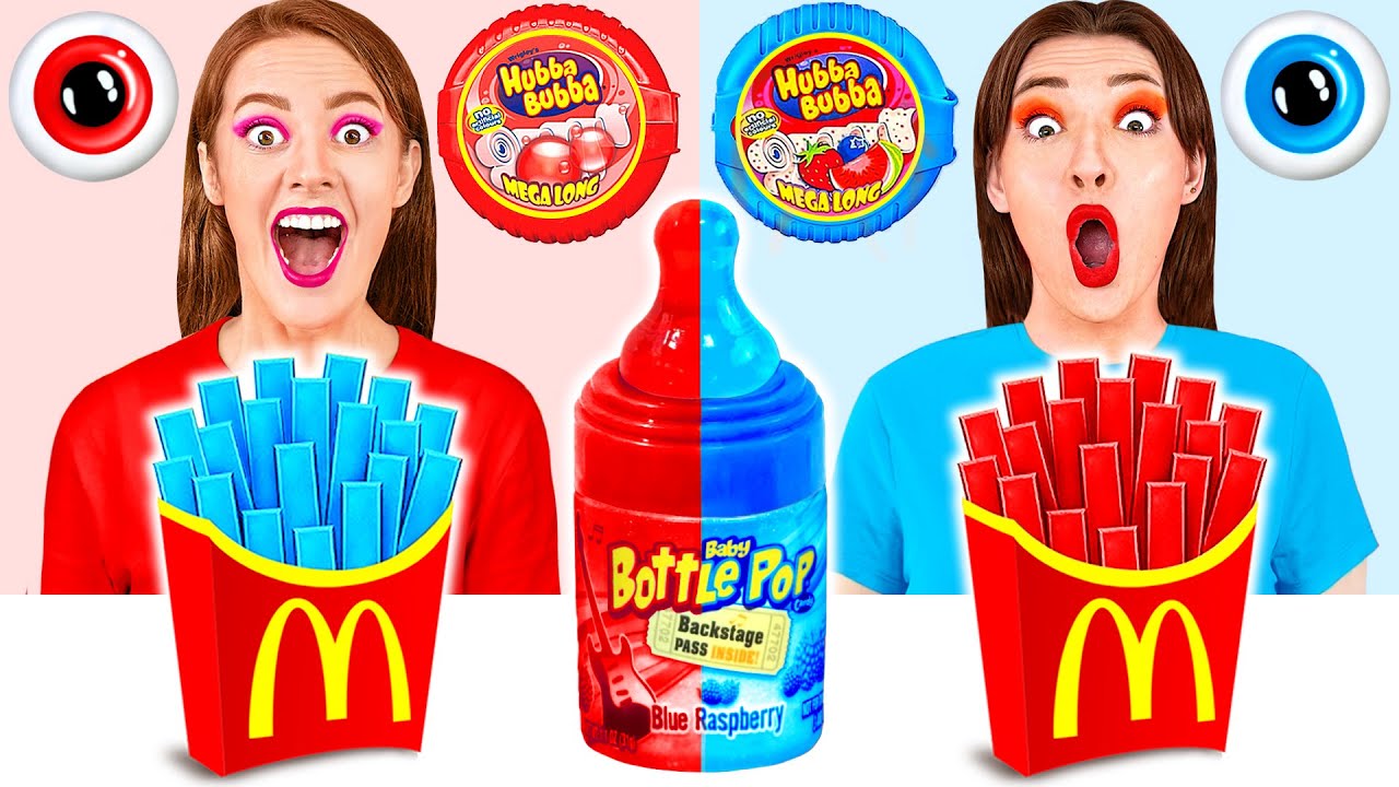 Red Food vs Blue Food Color Challenge | Eating Everything Only In 1 ...