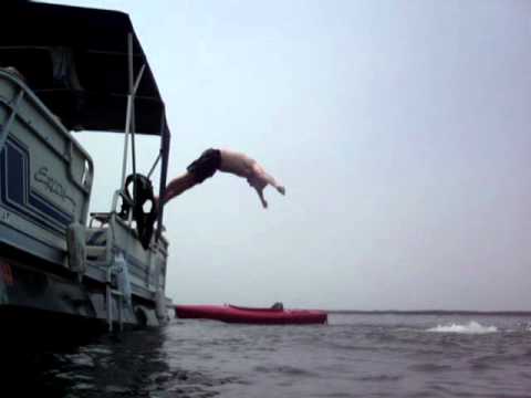 Front flips off the Pontoon Boat - YouTube