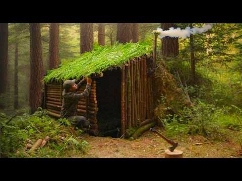 Building A Bushcraft Survival Shelter Under A Tree Root With A Bed And ...