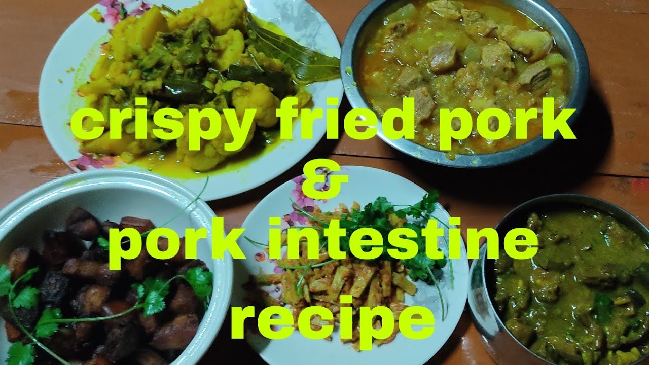 Crispy fried pork & pork intestine recipe - YouTube