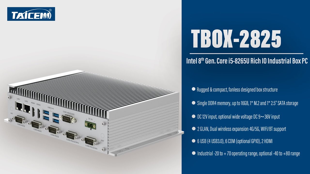 Intel 8th Gen. Core i5-8265U Rugged Industrial Box PC (TBOX-2825) - YouTube