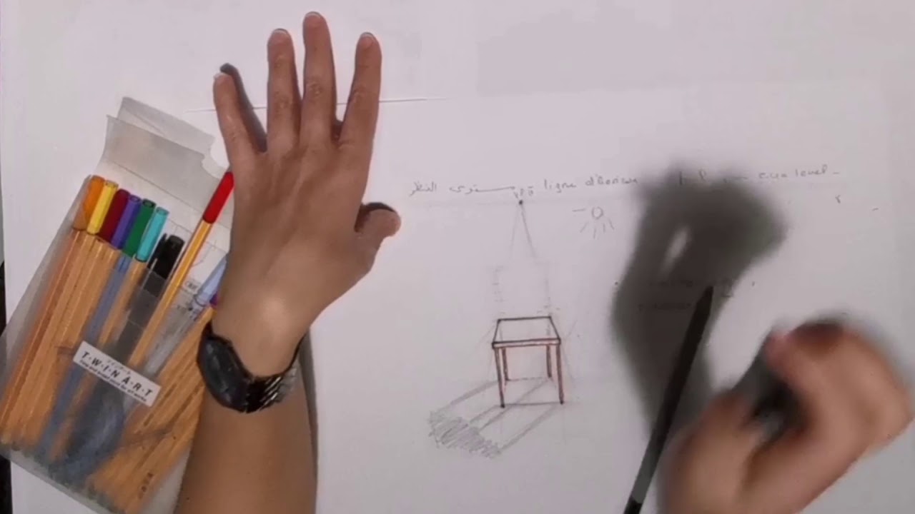 Drawing theater stage decor with one vanishing point and free hand ...