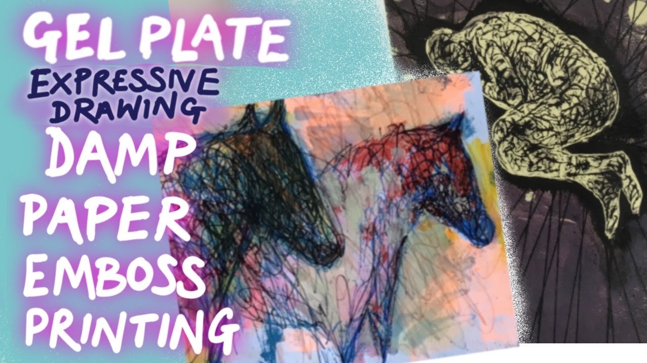 Gel plate print - damp paper drawing emboss - YouTube