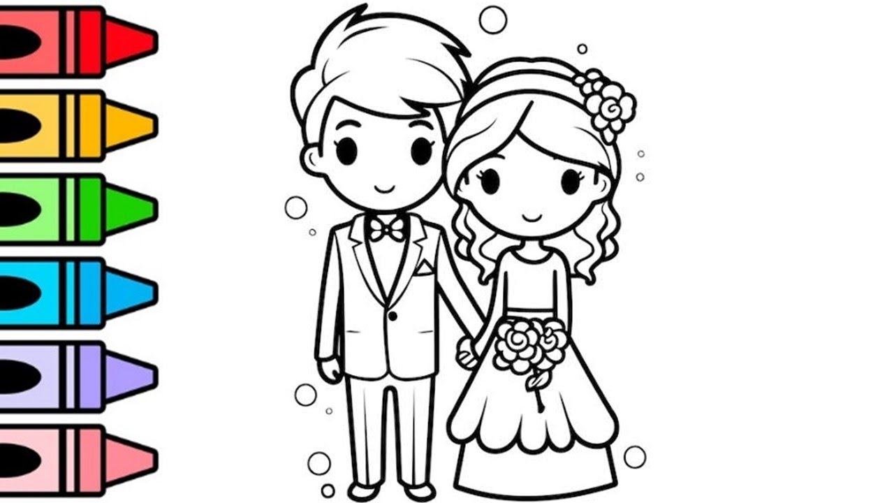 Drawing And Coloring Bride And Groom || Drawing For Beginners || Lets ...