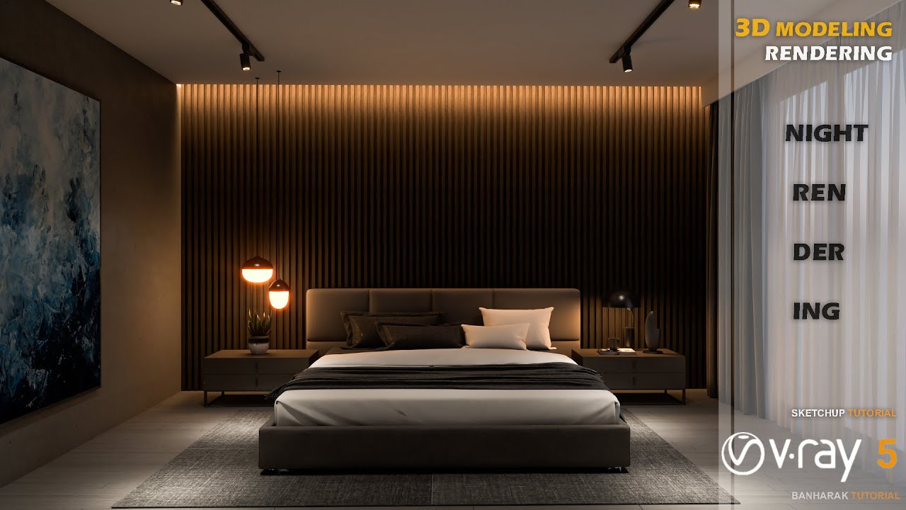 Modern Bedroom Design | Vray 5 Sketchup interior Night render #37 - YouTube