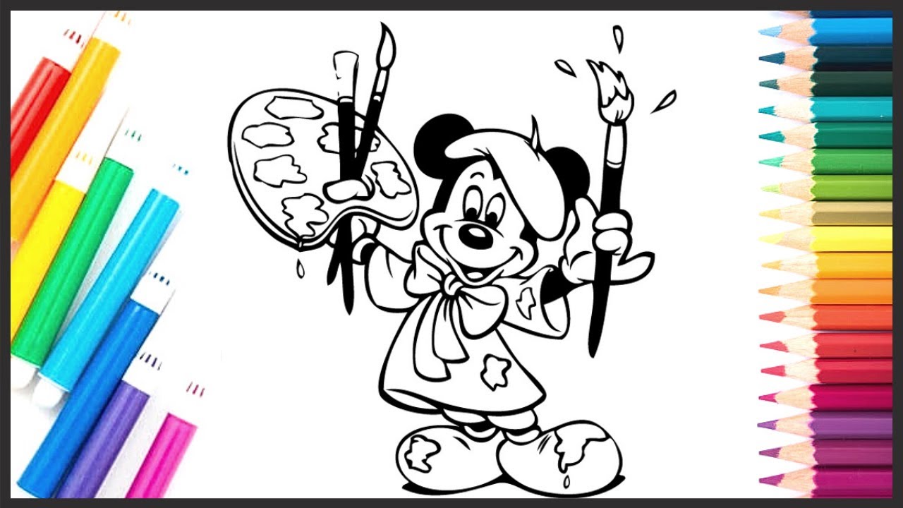 Coloreando a Mickey Mouse Pintor/ Dibujos para Niños facililes/ Disney ...