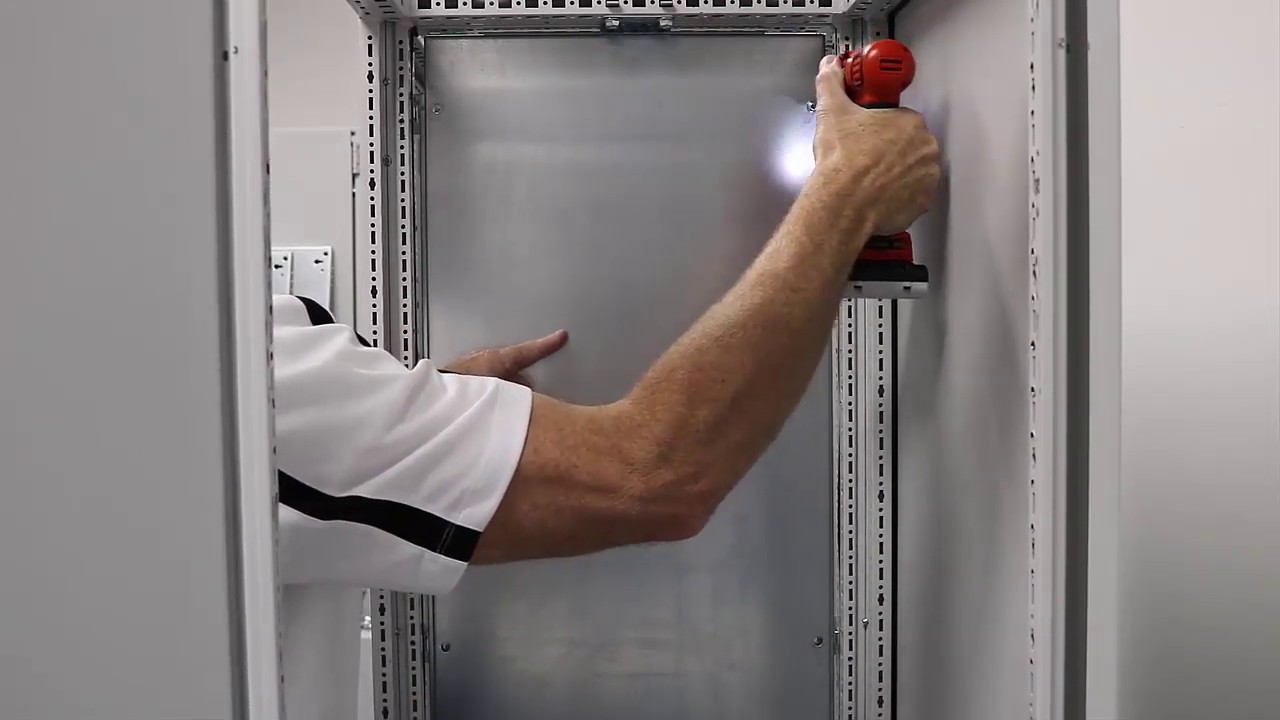 Installing a partition wall between bayed TS 8 large enclosures - YouTube