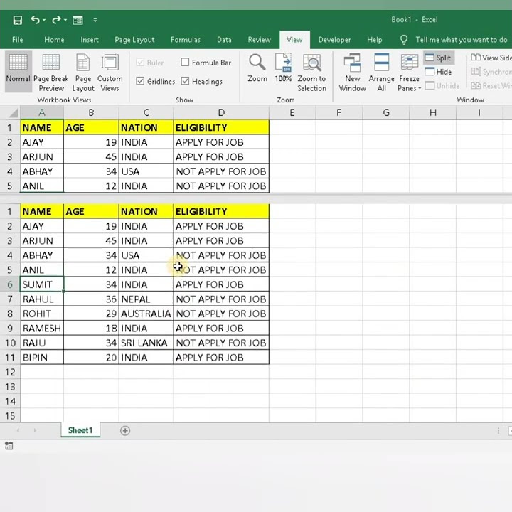 Split sheet in excel #microsoftexcel #splitsheet #shorts - YouTube