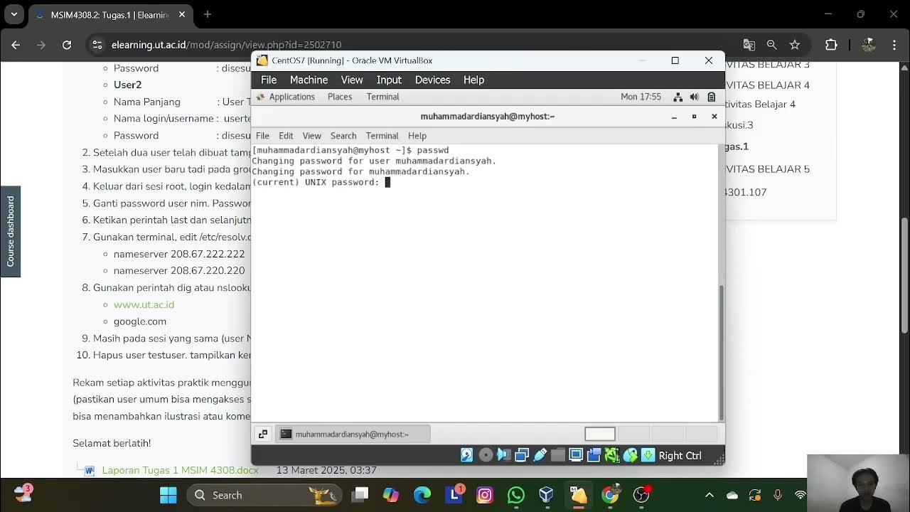 Tugas 1 - Administrasi Server (MSIM4308) - Mengganti password user NIM - YouTube