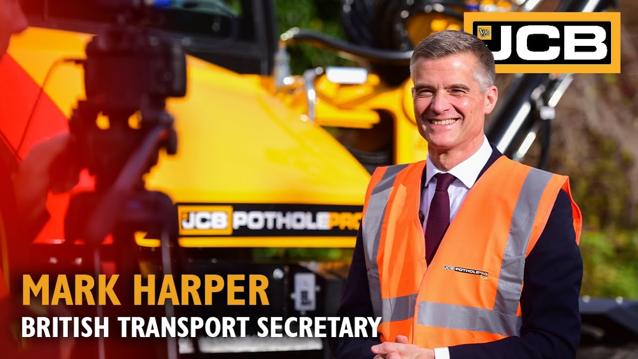 British Transport Secretary Mark Harper on JCB Pothole Pro - YouTube