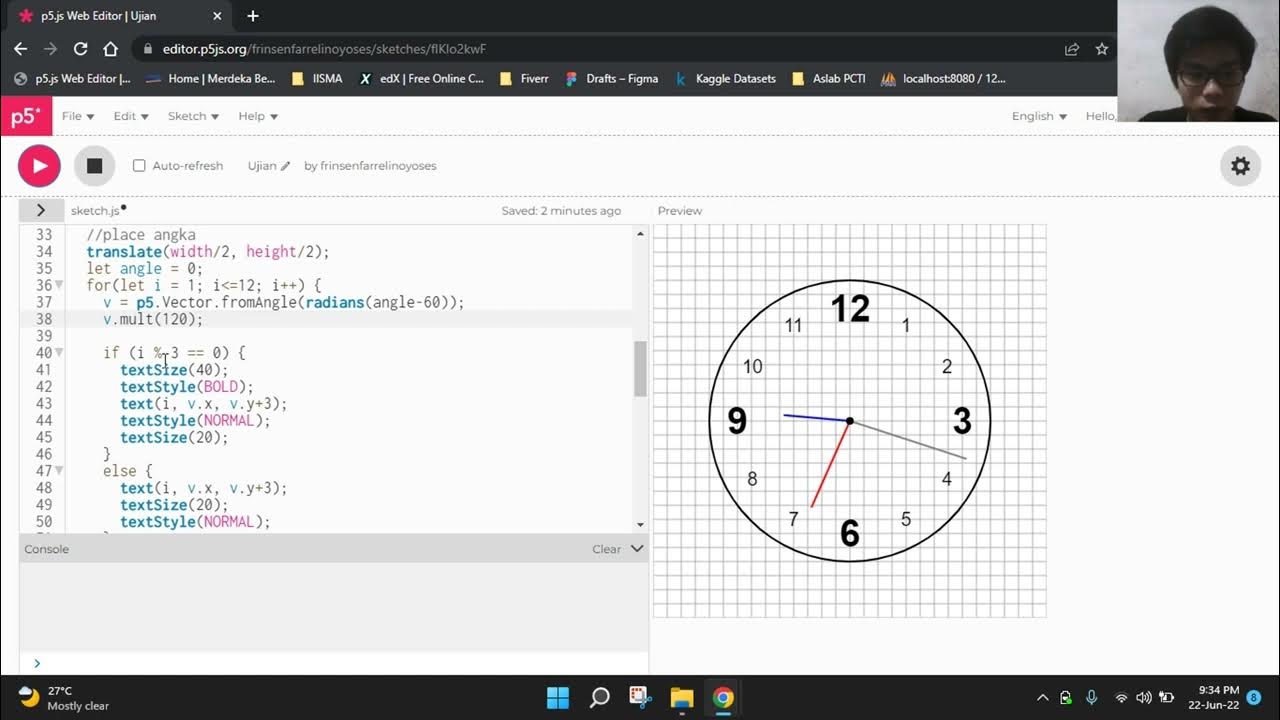 Program Membuat Jam Dinding p5.js Ujian Prak Grafkom - YouTube