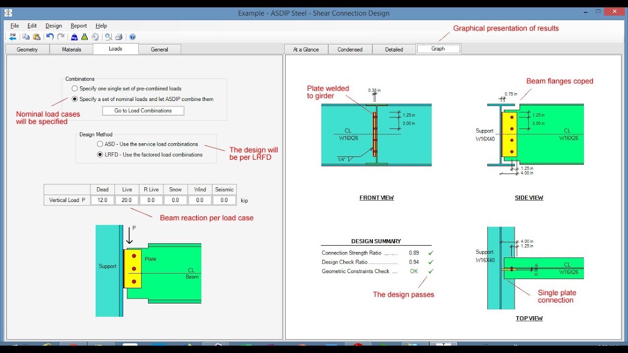 Beam to Girder Single Plate Connection Example Using ASDIP STEEL - YouTube