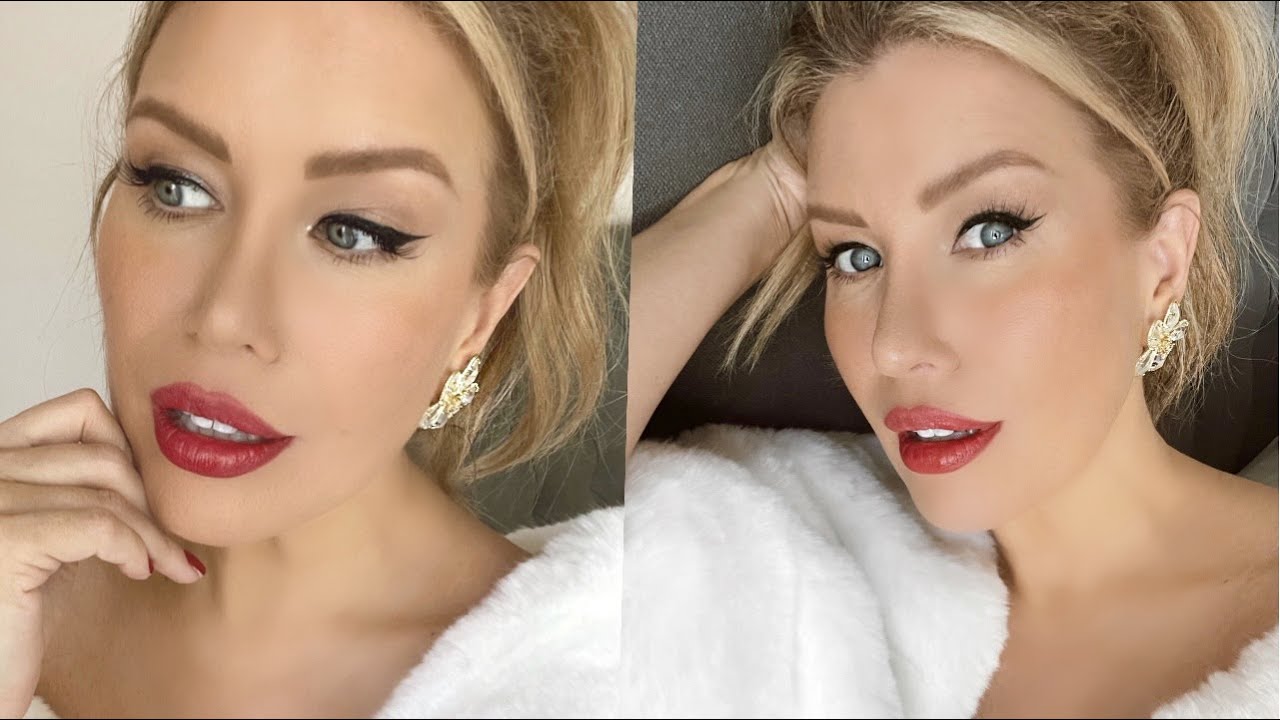 CLASSIC WINGED LINER + RED LIP HOLIDAY MAKEUP LOOK💋UNDER 15 MINUTES ...