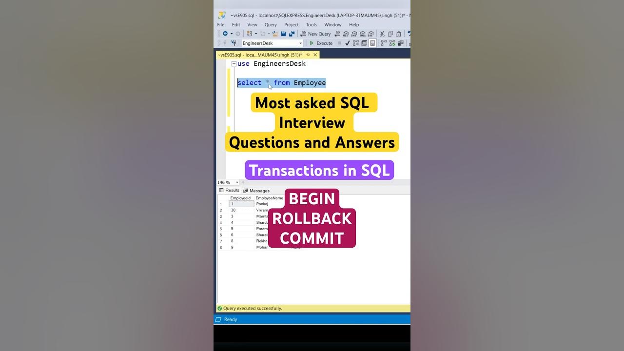 Begin Rollback And Commit Transactions In Sql Shorts Coding Sql Sqlqueries Sqlserver