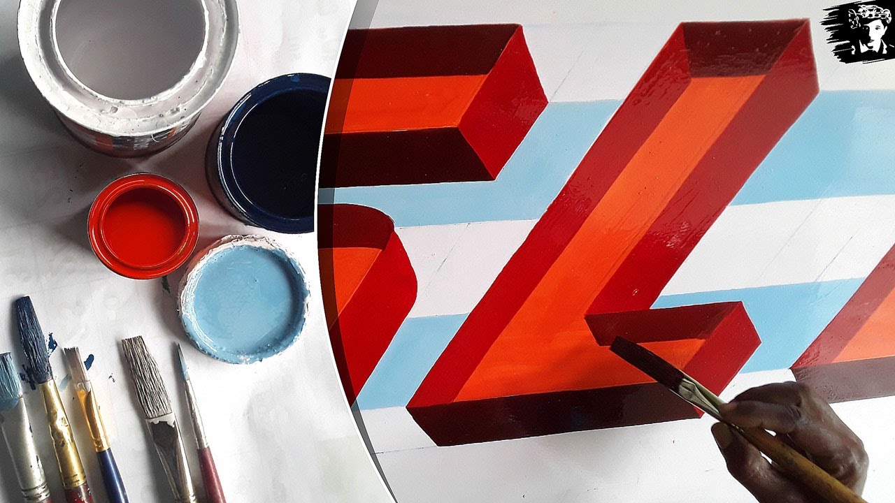 Painting 3D Letter Writing Wall Design Font Art - key of arts - YouTube