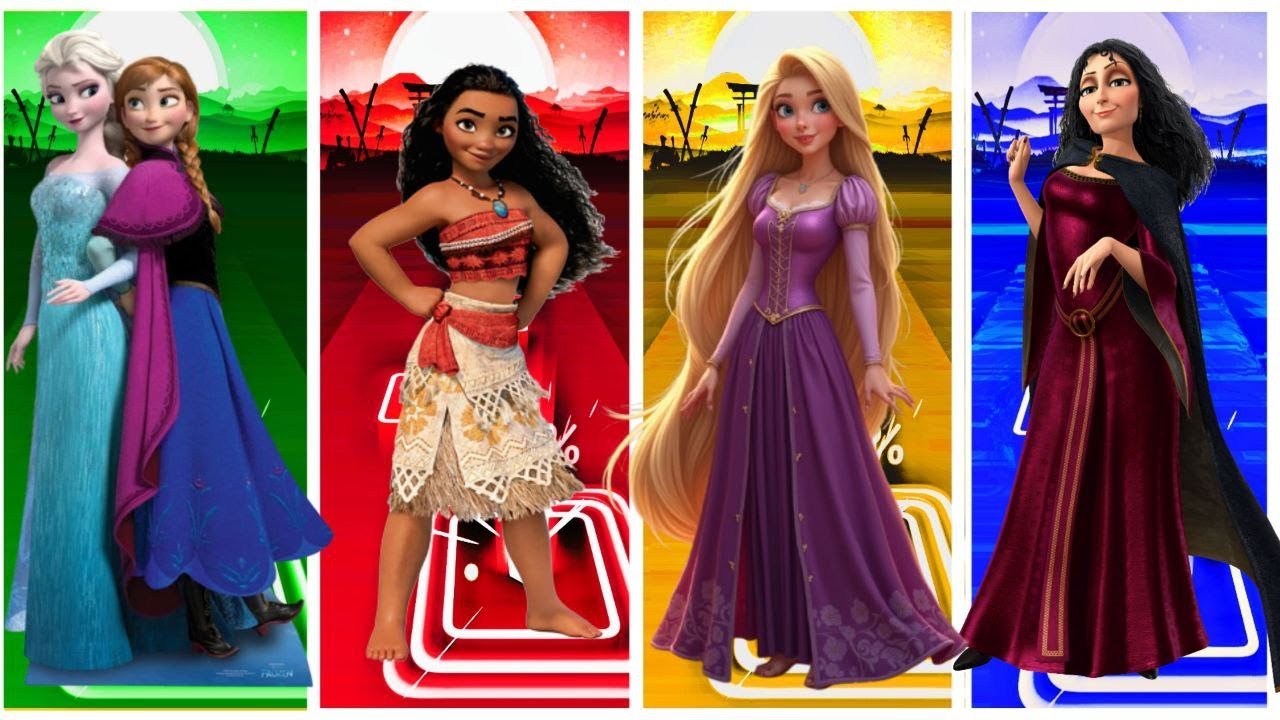 Frozen Elsa and Anna vs Moana vs Rapunzel vs Mother Gothel - Tiles Hop ...
