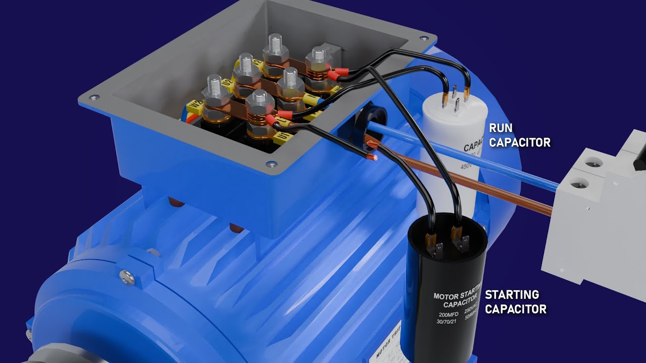 Connecting START CAPACITOR and RUN CAPACITOR to a three-phase motor ...