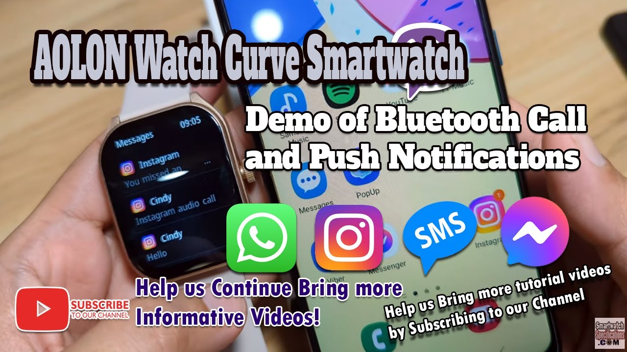 AOLON Watch Curve Smartwatch - Demo of Bluetooth Call and Push ...