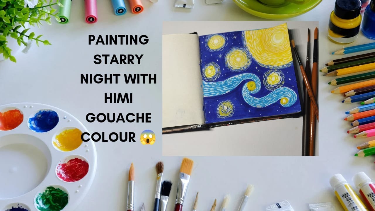 Starry night painting 😱 with gouache colour/starry night tutorial - YouTube
