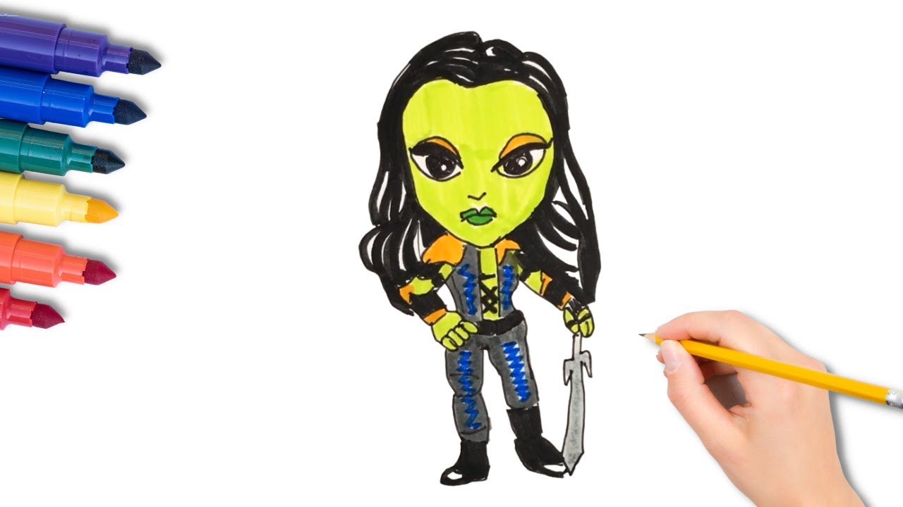 How to draw GAMORA from GUARDIAN OF THE GALAXY 3 - YouTube