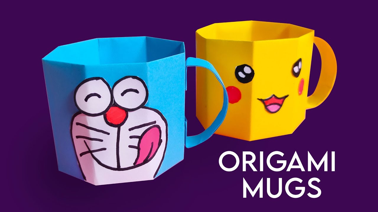 DIY Origami Paper Cups | Cartoon Mugs | Pikachu & Doraemon Crafts - YouTube