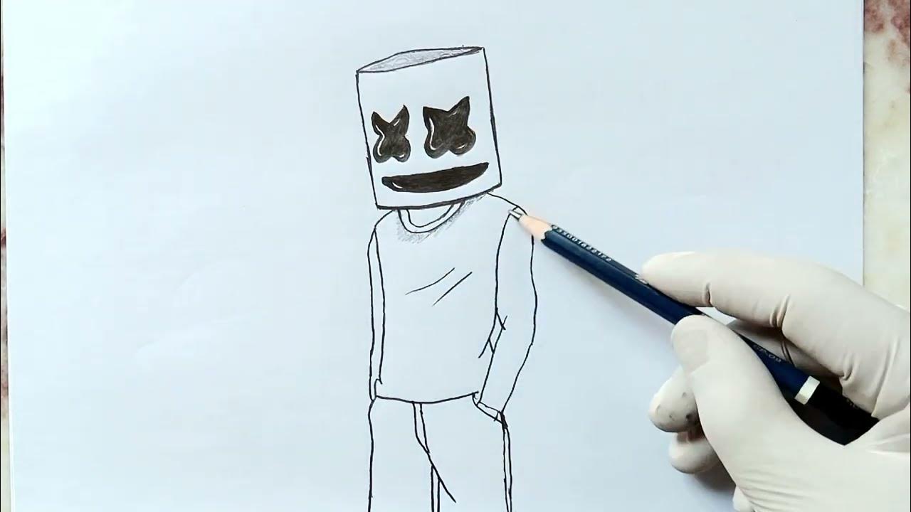 How To Draw Marshmello Sketch Step By Step || Art For Beginners || Marshmello Cartoon Drawing ...