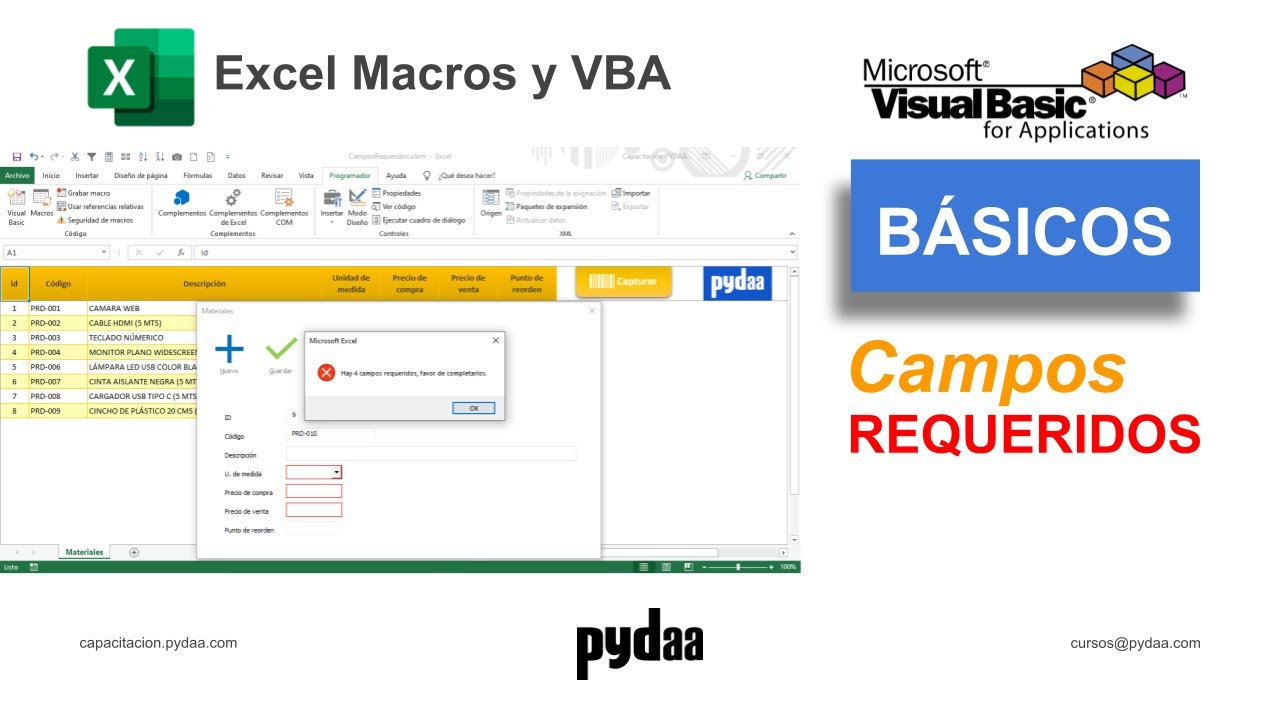 Excel y VBA / Campos requeridos en formularios - YouTube