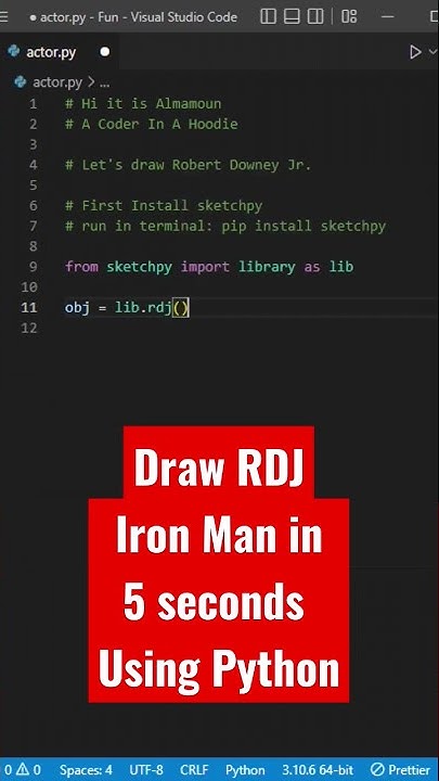 Draw Rdj Iron Man In Just 3 Lines Python Ironman Robertdowneyjr 