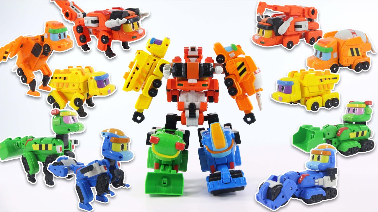 고고다이노 중장비팀을 합체해서 고고자이언트 로봇으로 변신시켜봐요! Combine the GoGoDino and transform ...