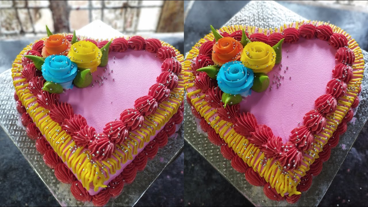 How to make | Heart shape cake decoration | simple cake decorating ...